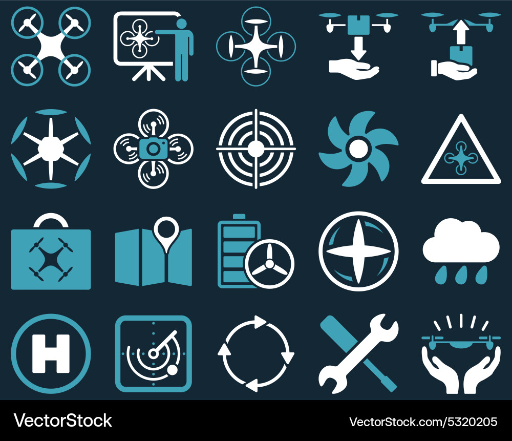 Air drone and quadcopter tool icons Royalty Free Vector