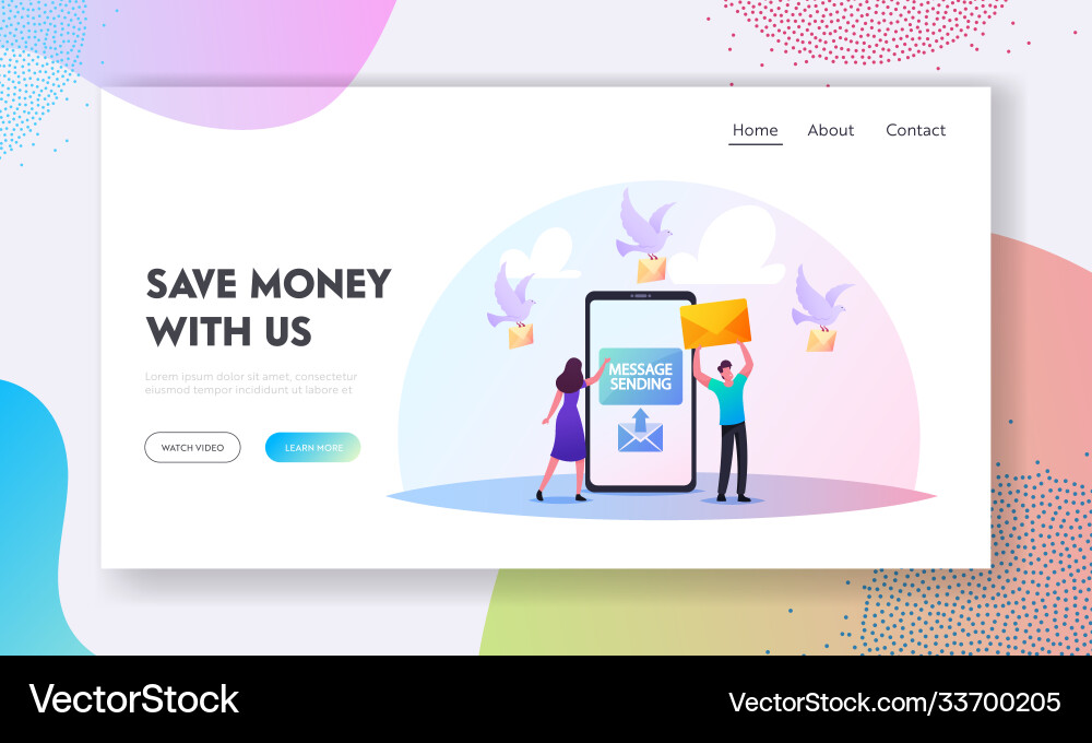 Characters sending sms messages landing page Vector Image
