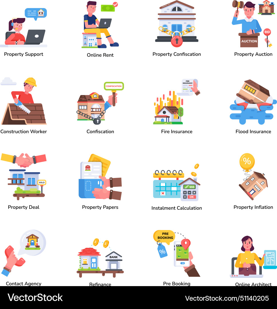 Handy flat icons depicting property services Vector Image