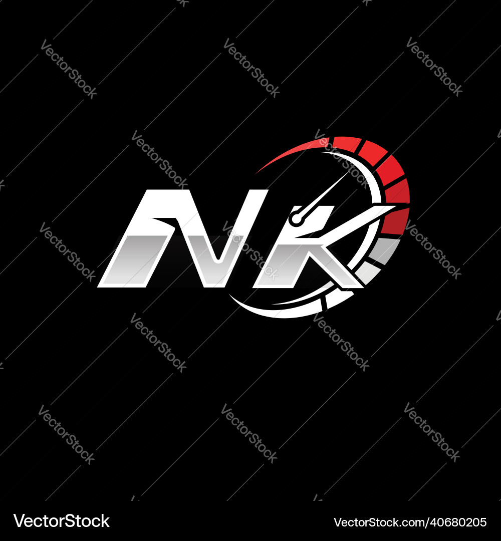 Nk logo letter speed meter racing style Royalty Free Vector