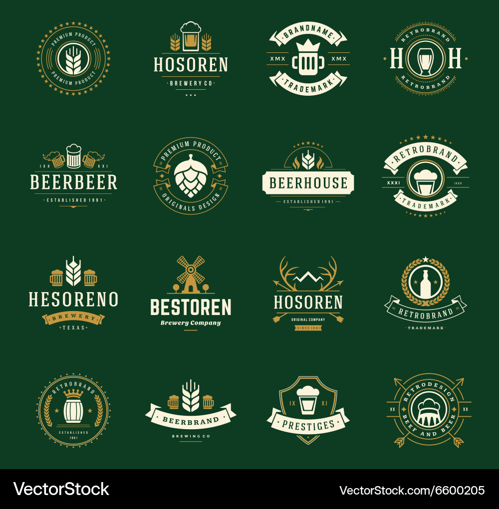 Set beer logos badges and labels vintage style Vector Image
