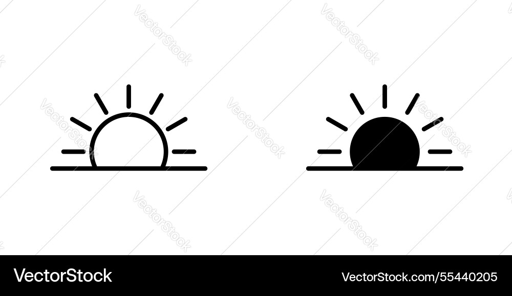 Sunrise icons stroke line and black solid Vector Image