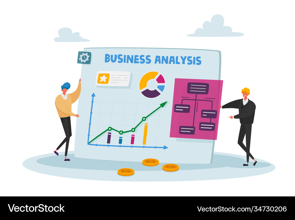 Business people characters at huge statistics Vector Image