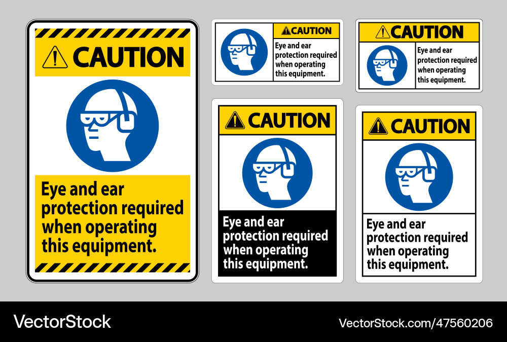 Caution sign eye and ear protection required when Vector Image