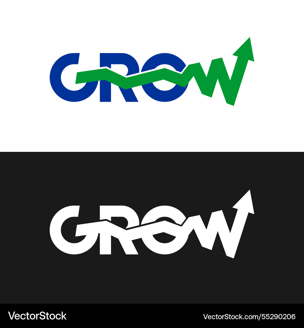 Grow word logo with graph arrow line Royalty Free Vector