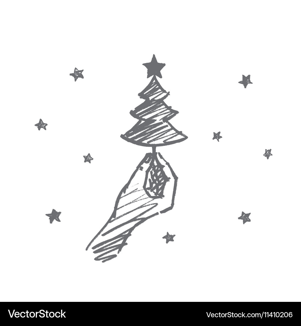 Hand drawn small fir-tree in human fingers Vector Image