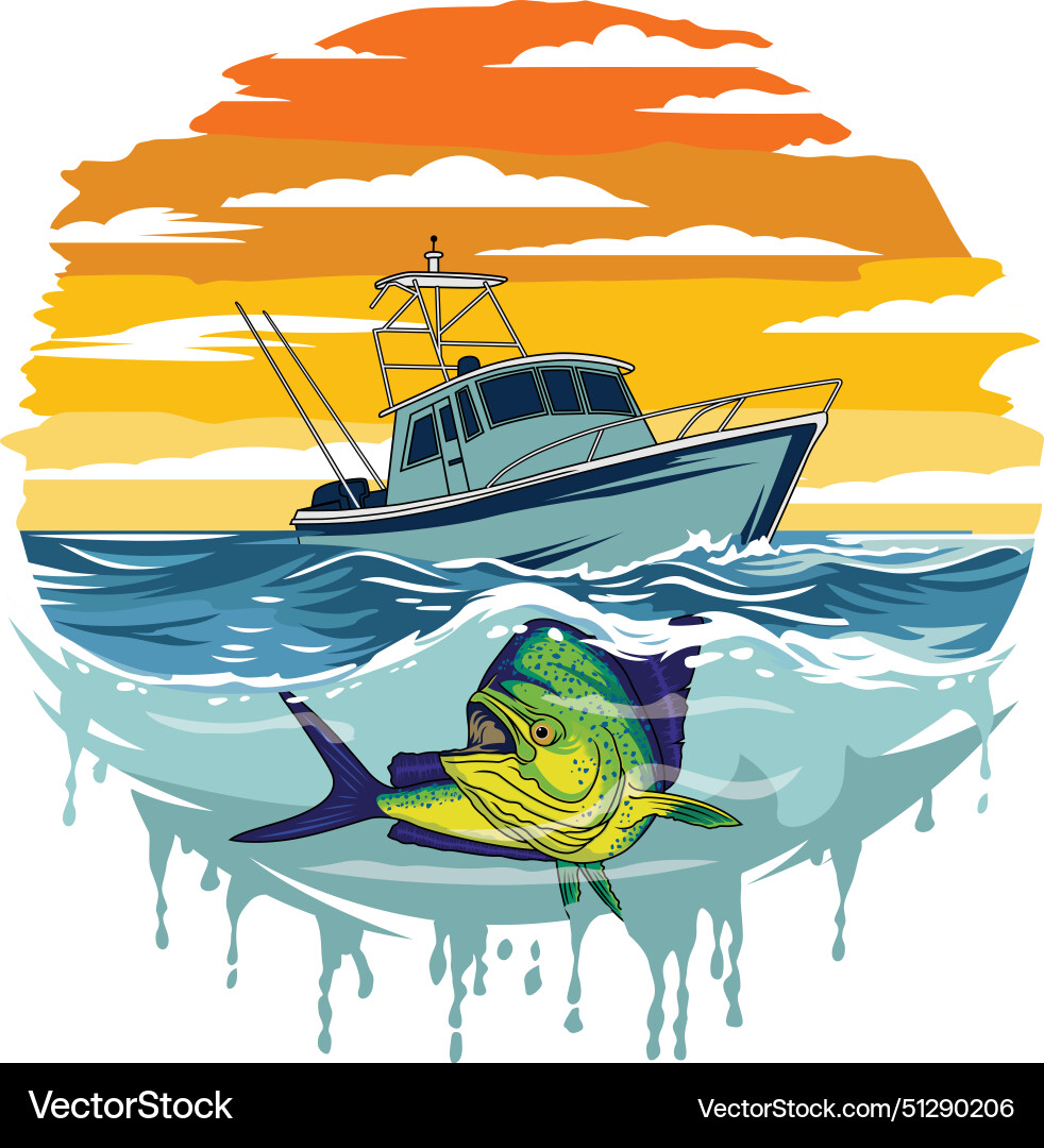 Mahi boat fishing logo Royalty Free Vector Image