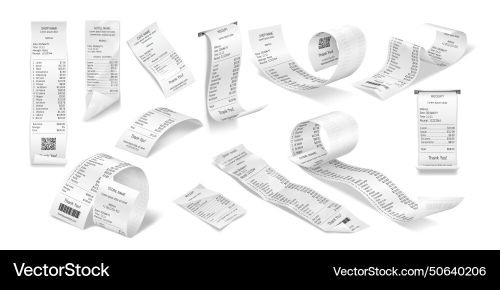 Payment paper checks realistic set Royalty Free Vector Image