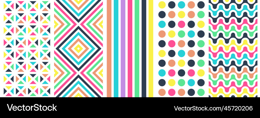 Set of colorful seamless geometric patterns Vector Image