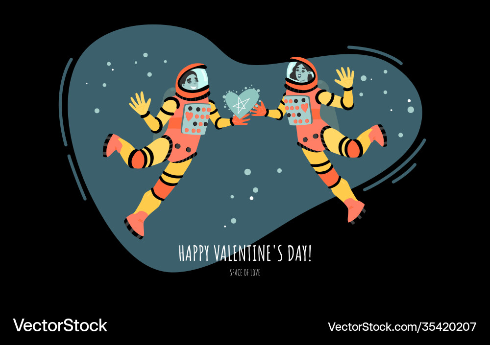 Banner with cute couple astronauts Royalty Free Vector Image