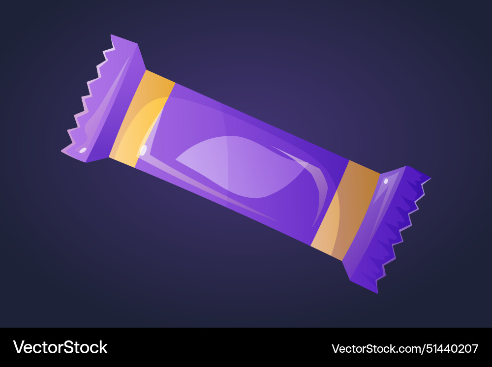Chocolate bar candy in bright purple packaging Vector Image