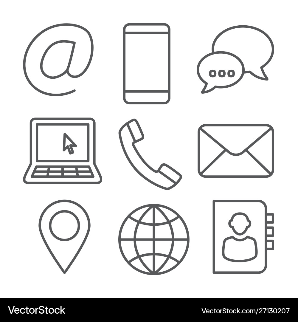 Contact line icons on white background Royalty Free Vector