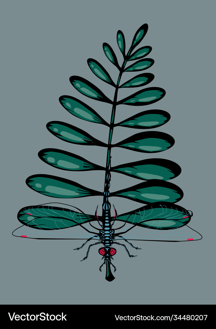 Dragon fly with tropical leaf insect plant Vector Image