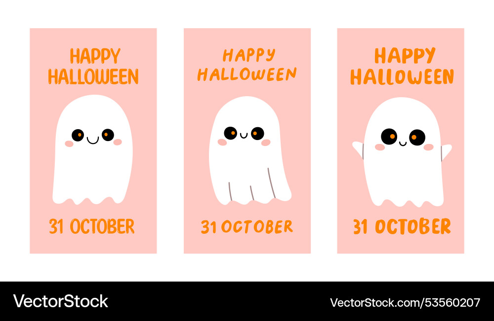 Halloween pink poster set trendy flat style Vector Image