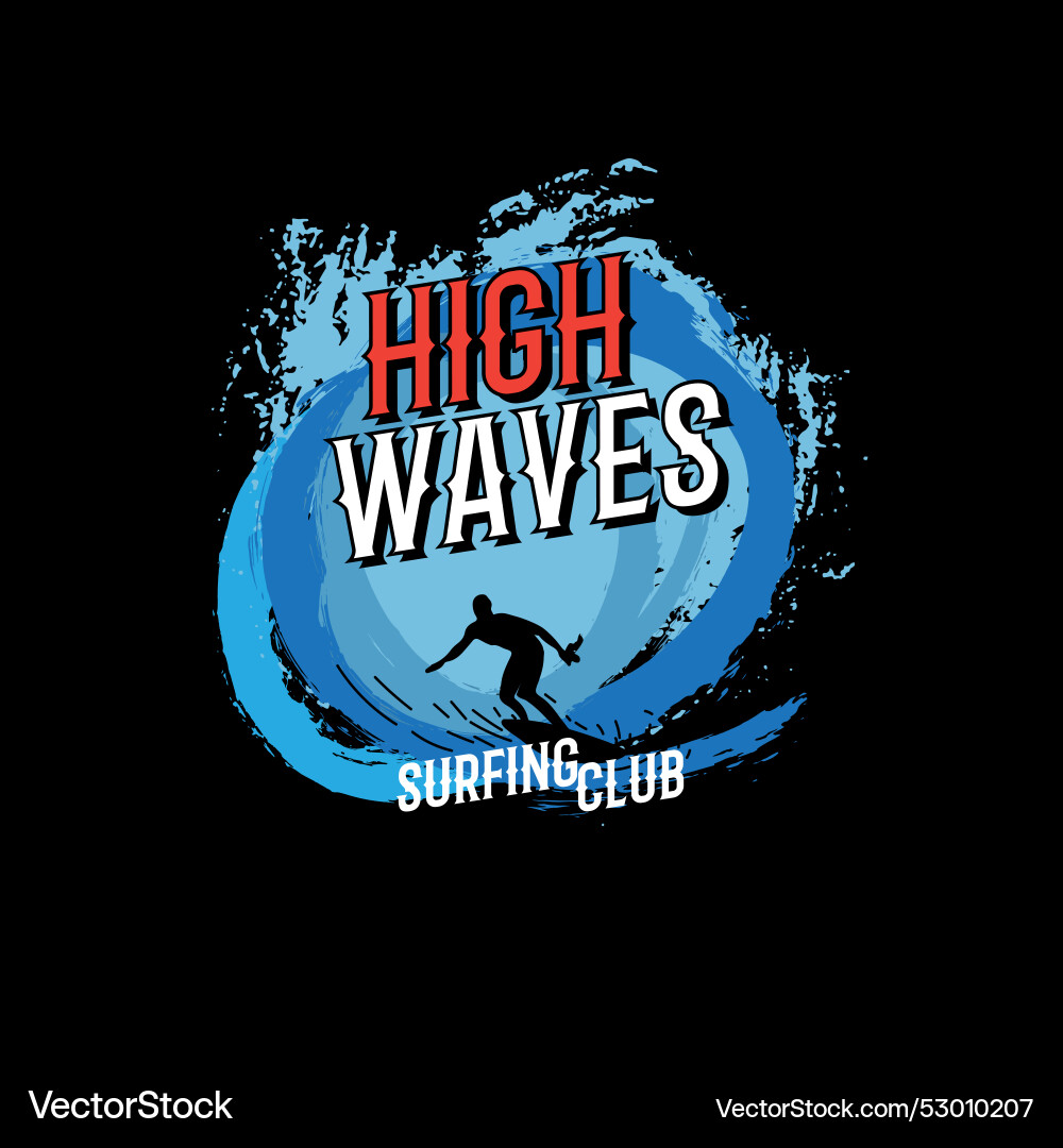 High waves surfing club grunge texture Royalty Free Vector