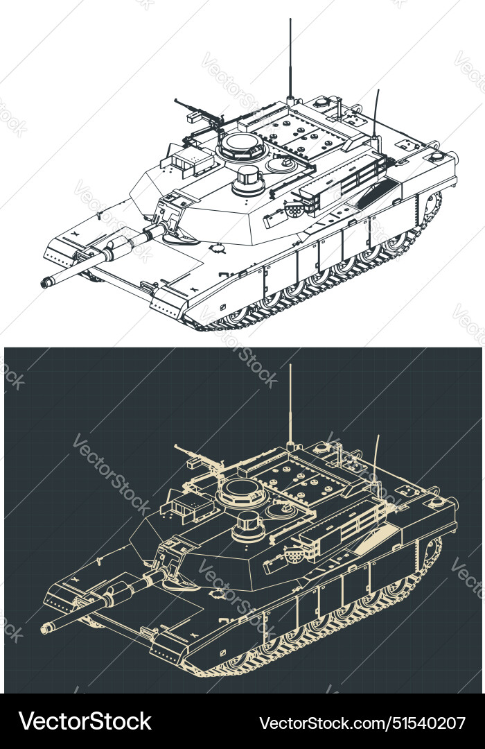 M1 abrams tank isometric blueprints Royalty Free Vector