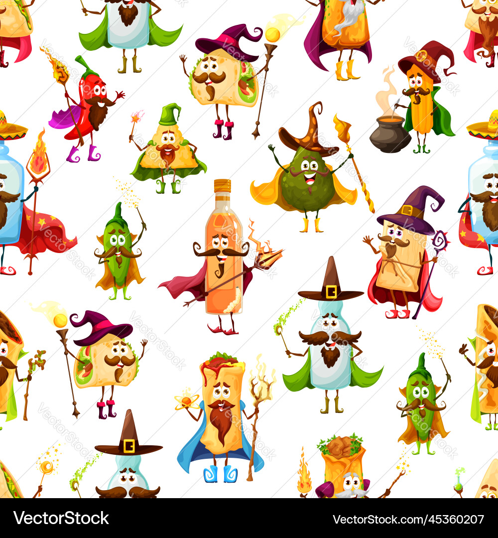 Mexican tex mex food characters seamless pattern Vector Image