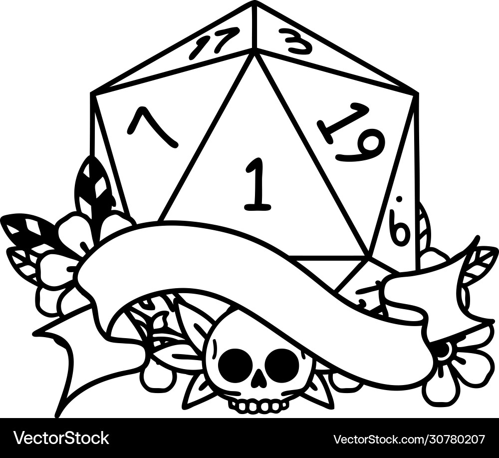 Natural one d20 dice roll Royalty Free Vector Image