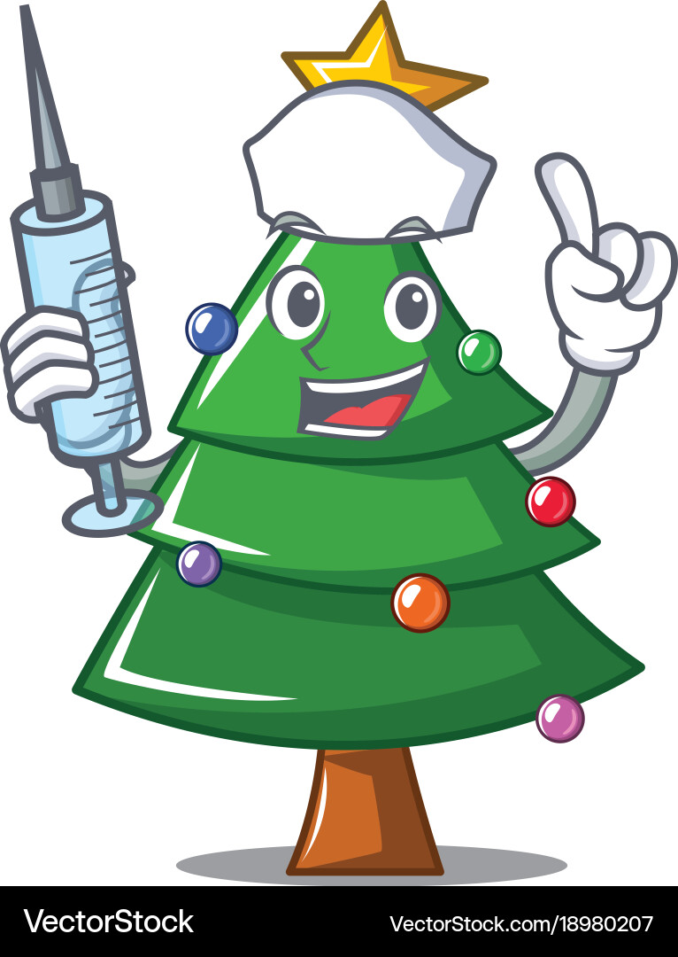 Nurse christmas tree character cartoon Royalty Free Vector