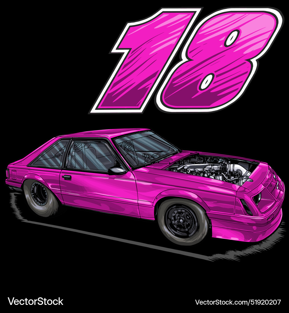 Pink drag racing car with black strip Royalty Free Vector