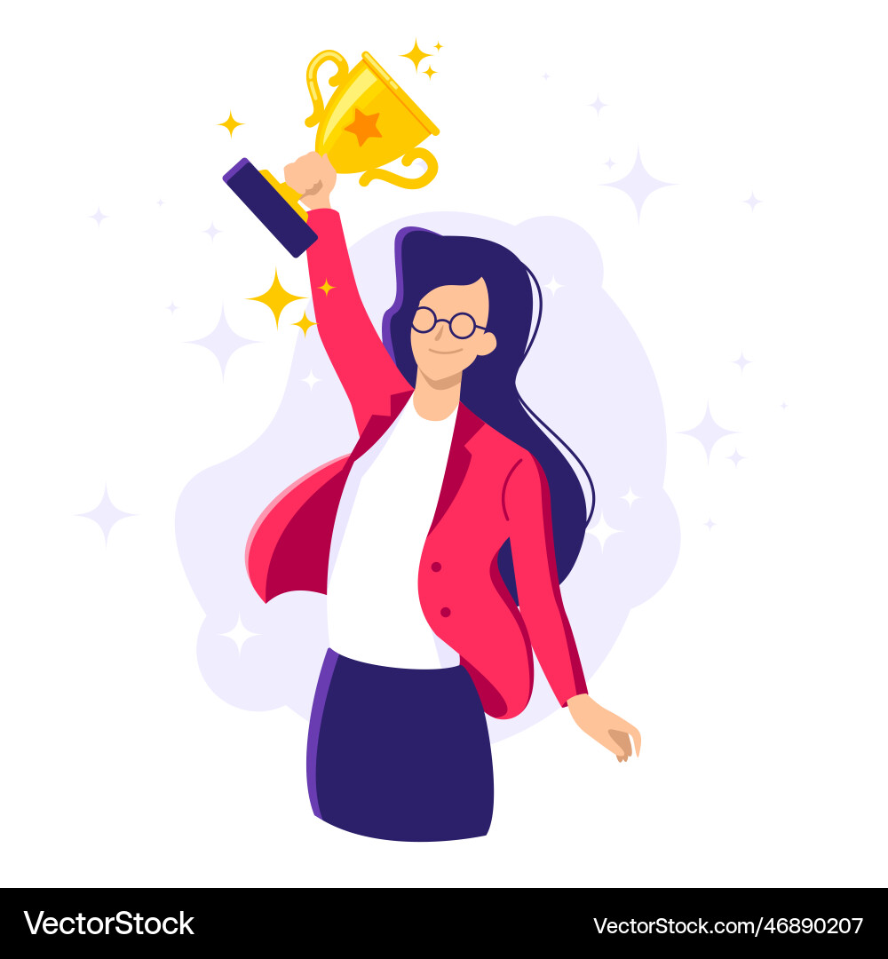 Successful young women holding trophy Royalty Free Vector