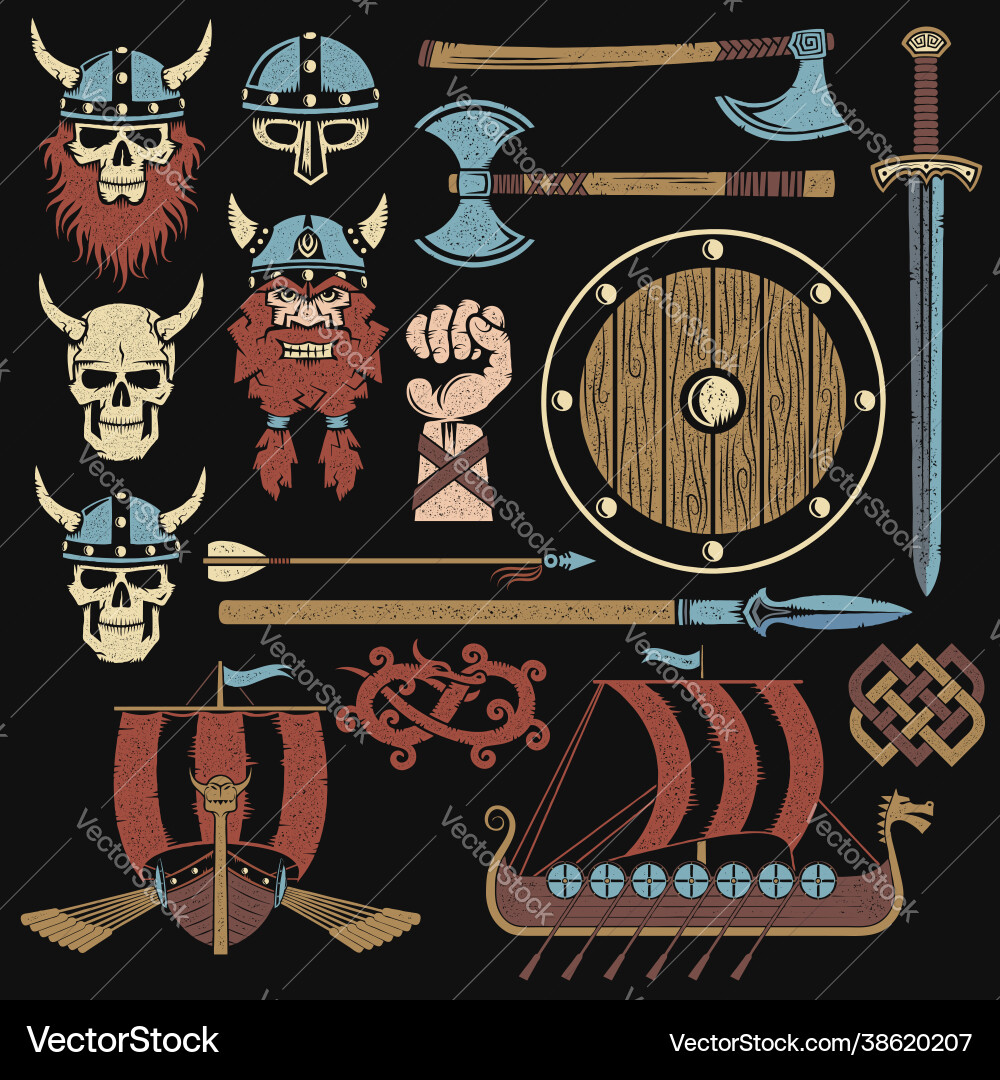 Viking elements vintage set Royalty Free Vector Image