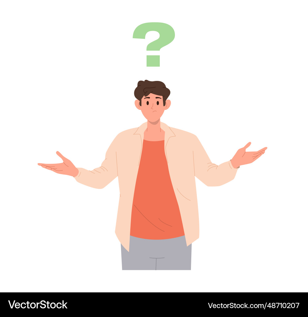 Young uncertain man cartoon character with huge Vector Image