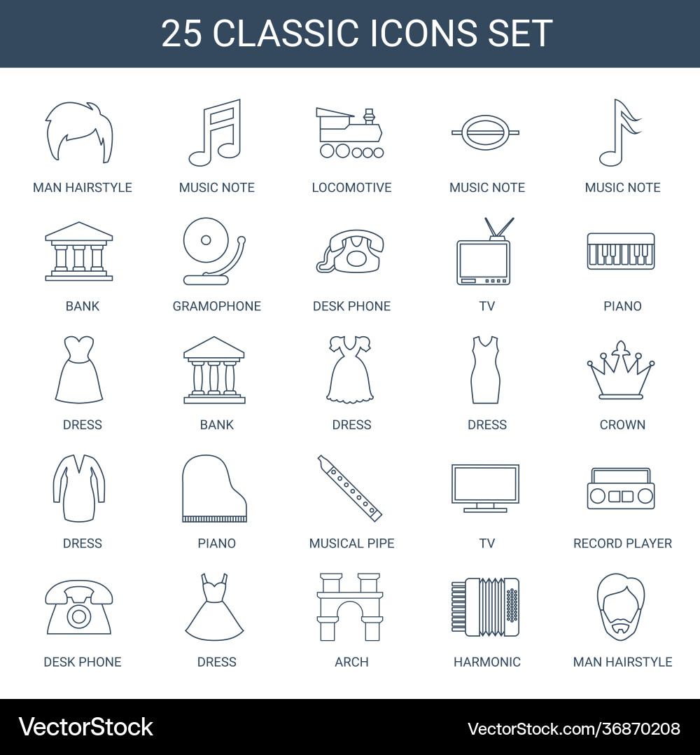 25 classic icons Royalty Free Vector Image - VectorStock