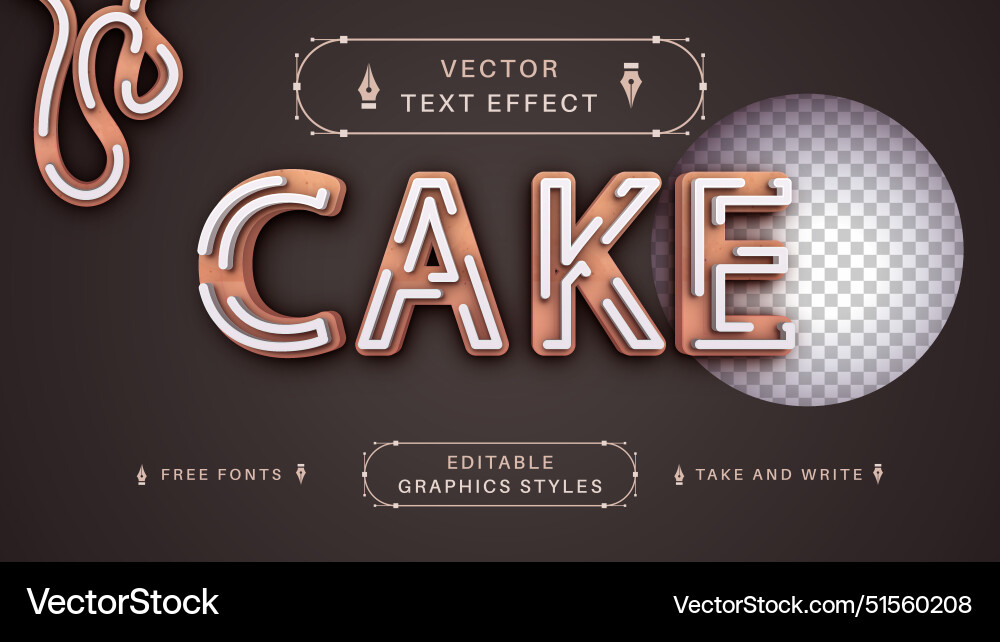 Cake with glaze - editable text effect font style Vector Image