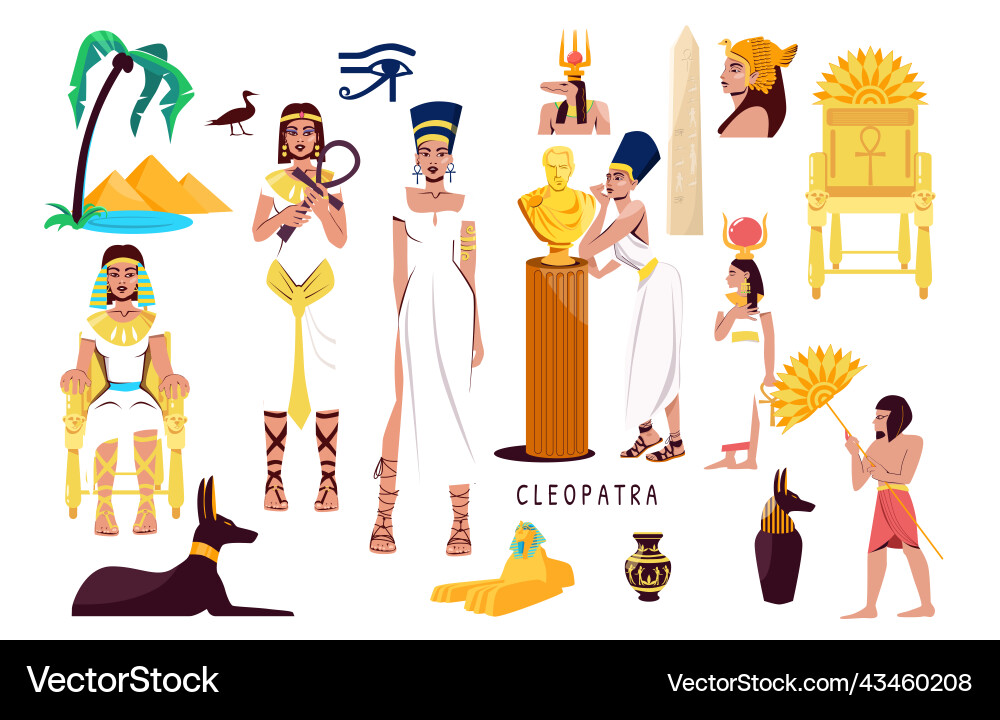 Cleopatra flat set Royalty Free Vector Image - VectorStock