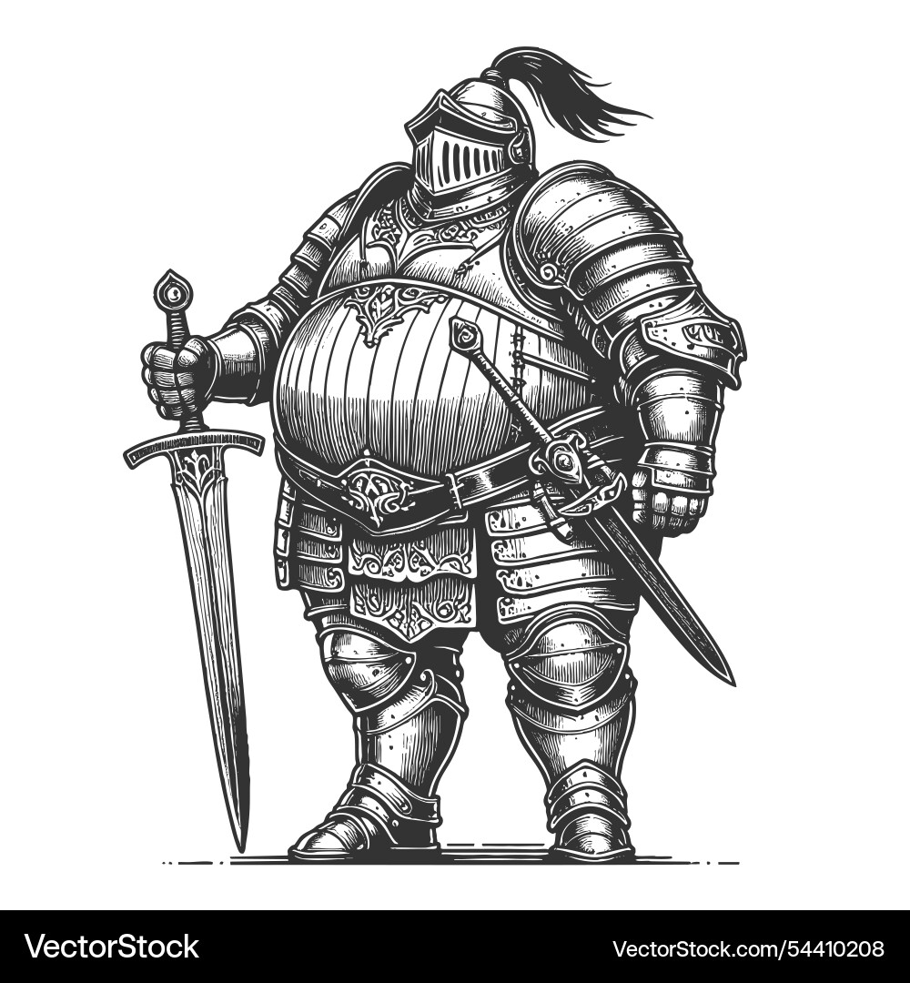 Humorous knight in full armor with sword Vector Image