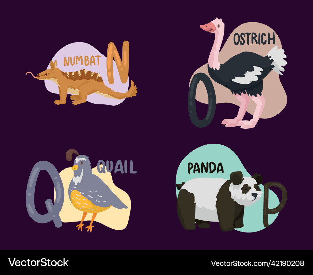 Kids alphabet four animals Royalty Free Vector Image