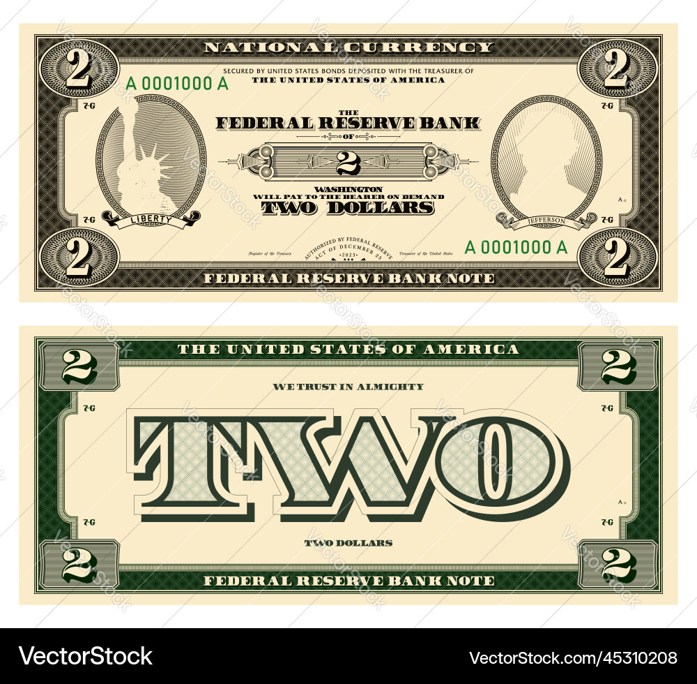 Neue 2 Dollar Banknote obverse und umgekehrt von uns