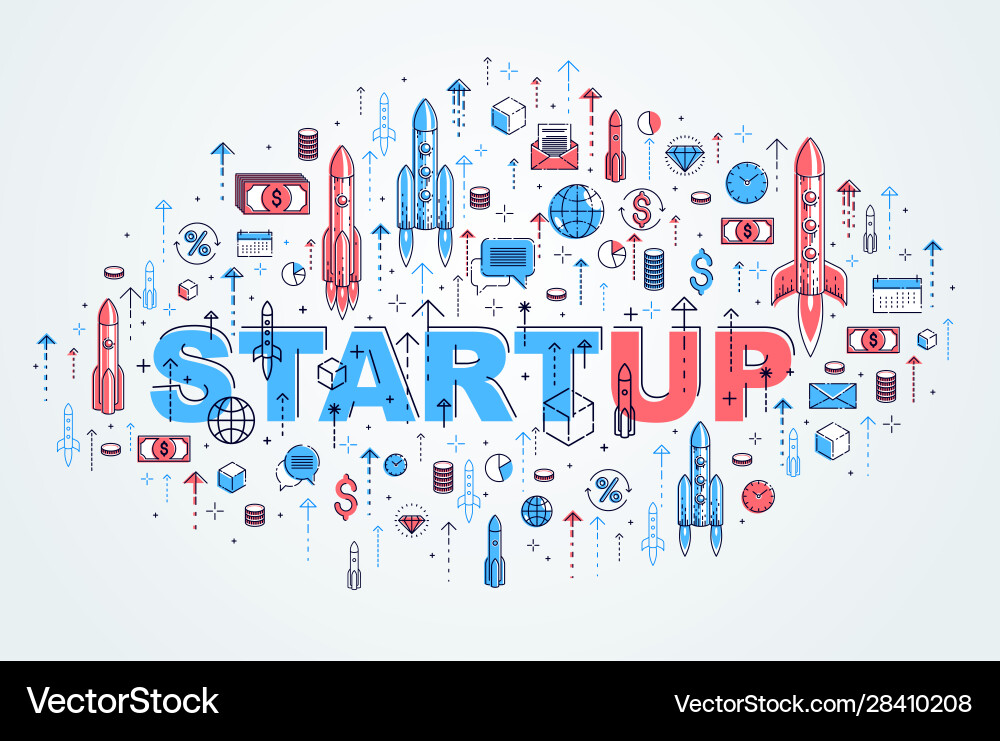 Startup rockets take off space flying Royalty Free Vector