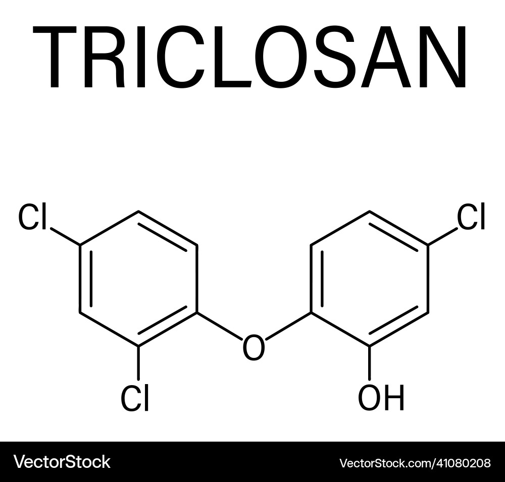 Triclosan antimicrobial molecule skeletal formula Vector Image