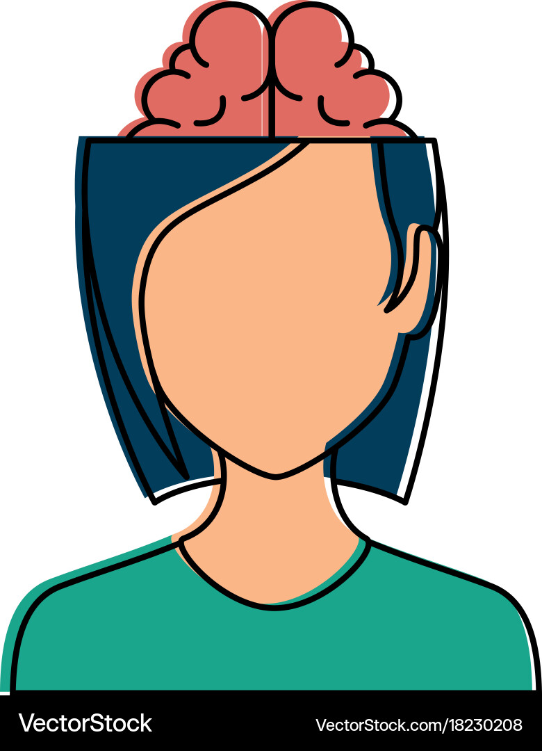 Woman with brain avatar character Royalty Free Vector Image