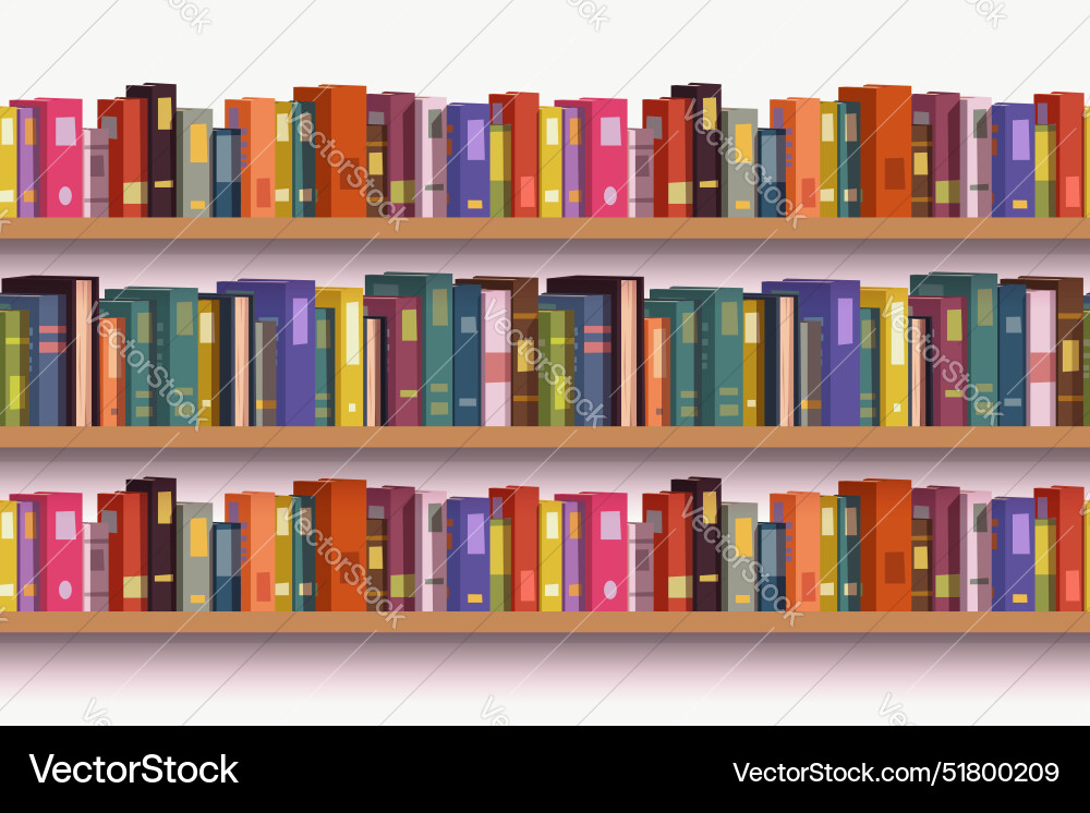 A seamless book shelf with various books Vector Image
