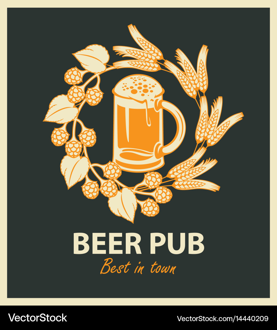Emblem for beer pub with glass and wreath Vector Image