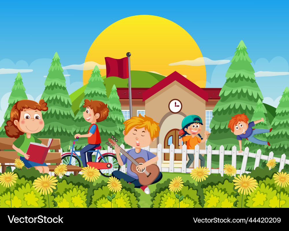Happy children at school Royalty Free Vector Image