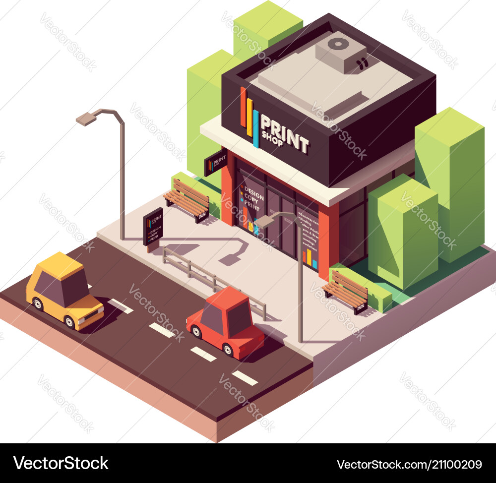 Isometric copy and print shop Royalty Free Vector Image