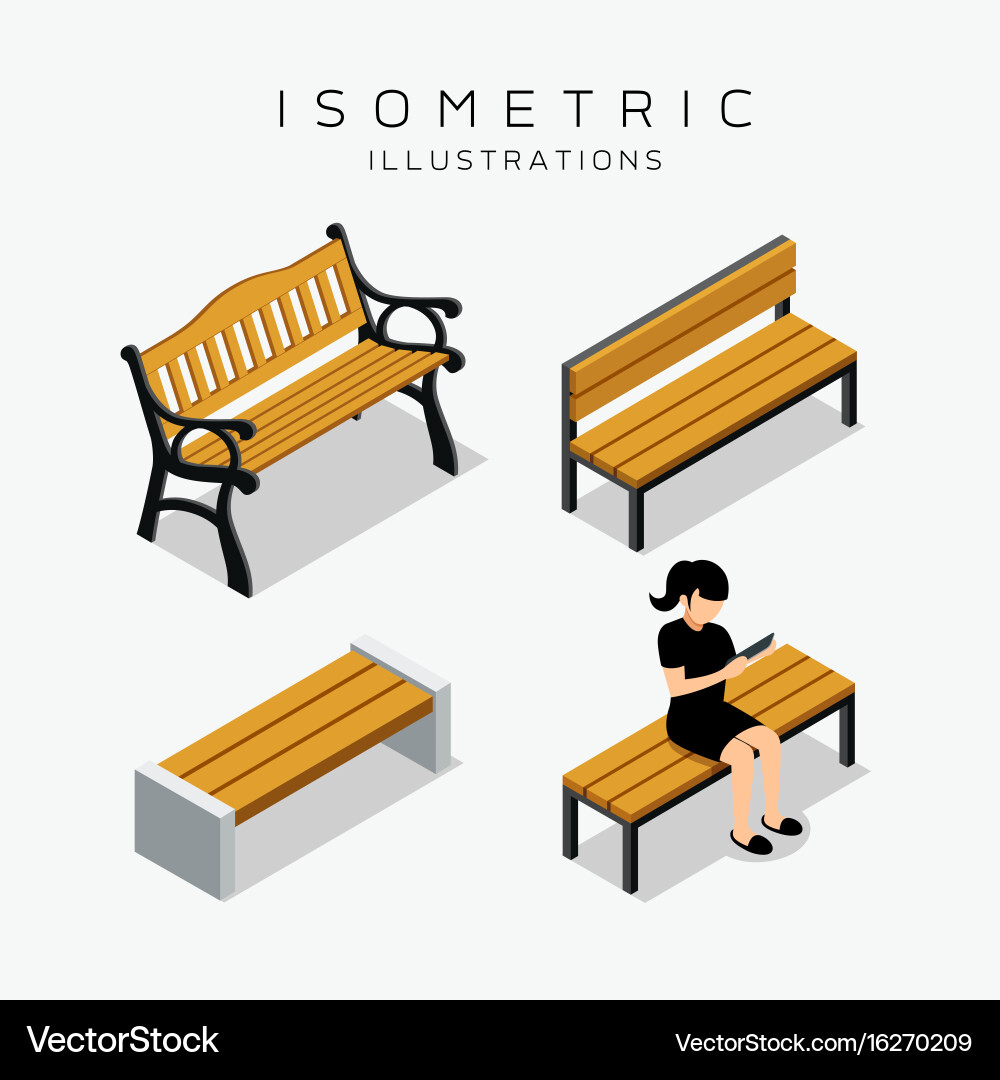 Isometric wooden bench collection Royalty Free Vector Image