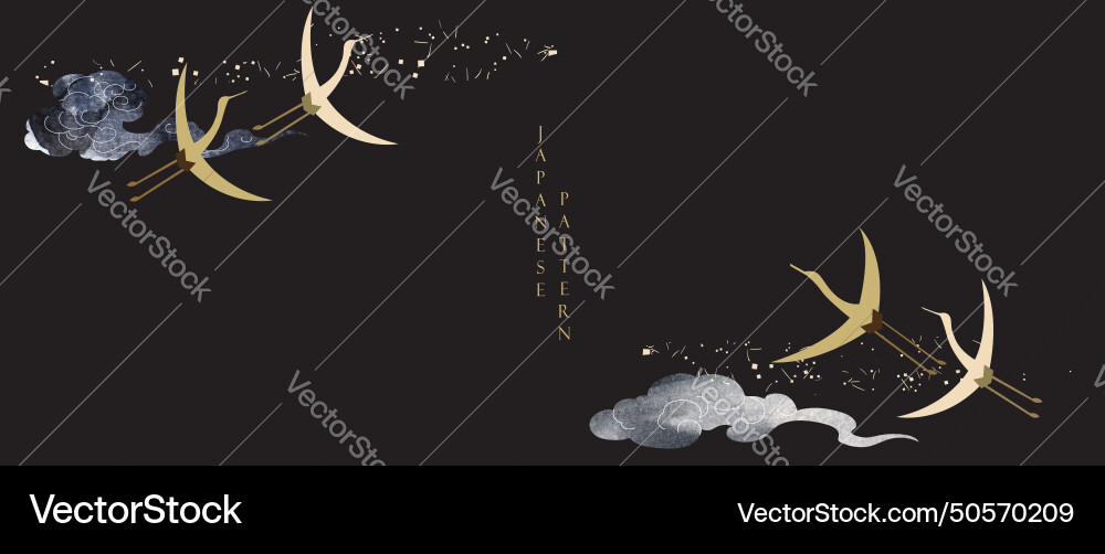 Japanese background with crane birds or herons Vector Image