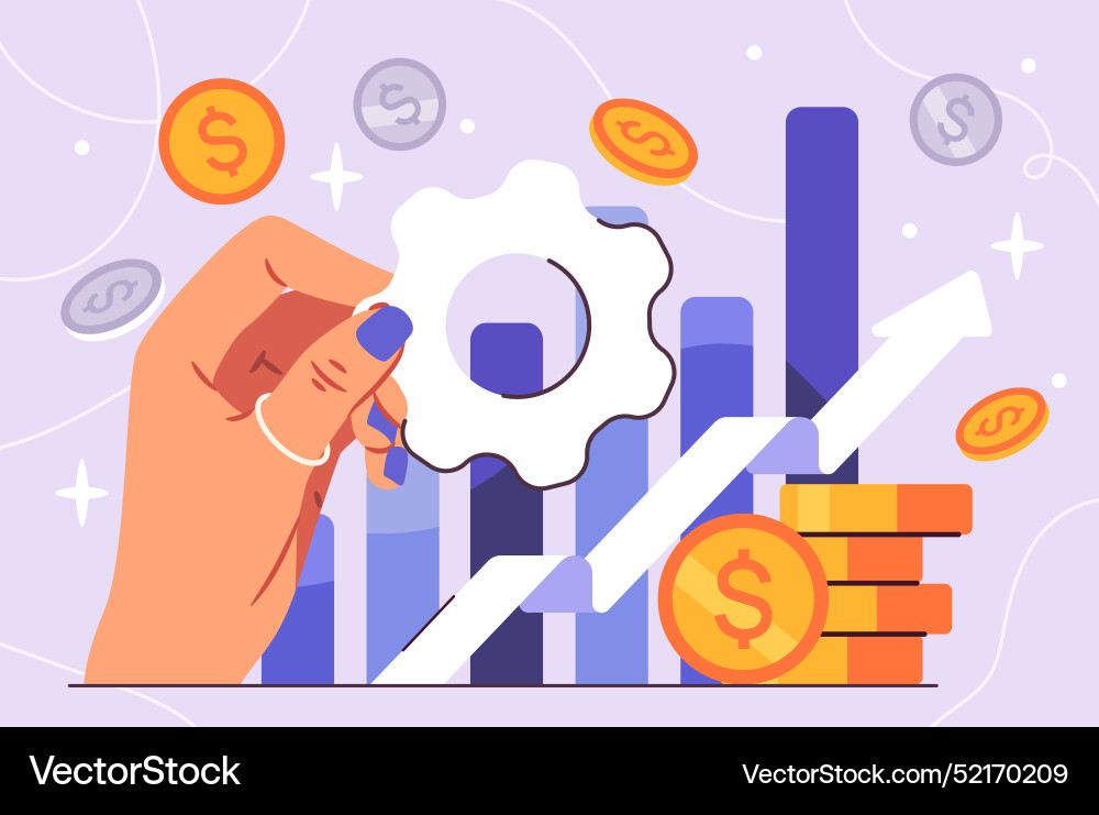 Market growth process hand with gear near graphs Vector Image