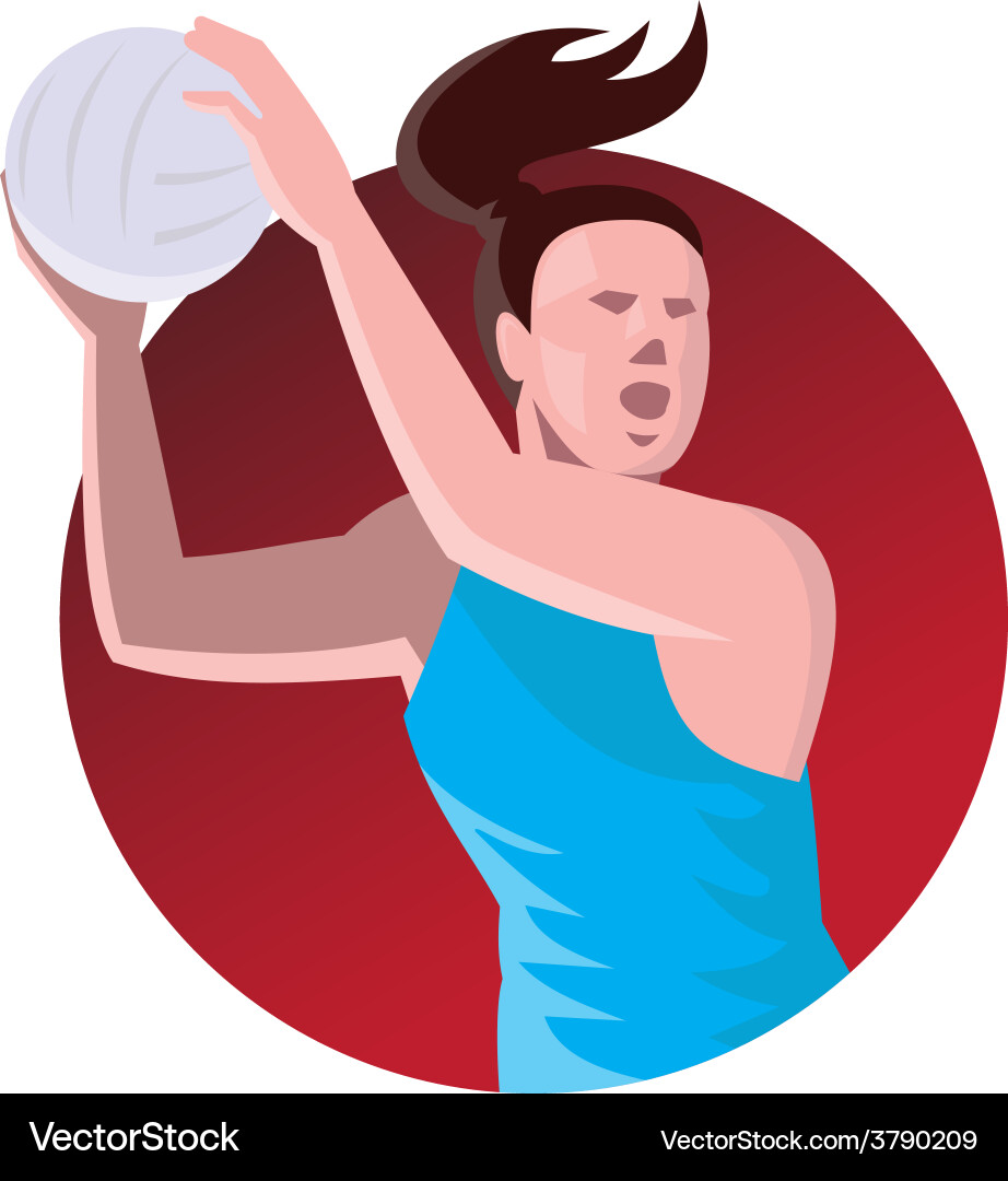 Netball player passing ball retro Royalty Free Vector Image
