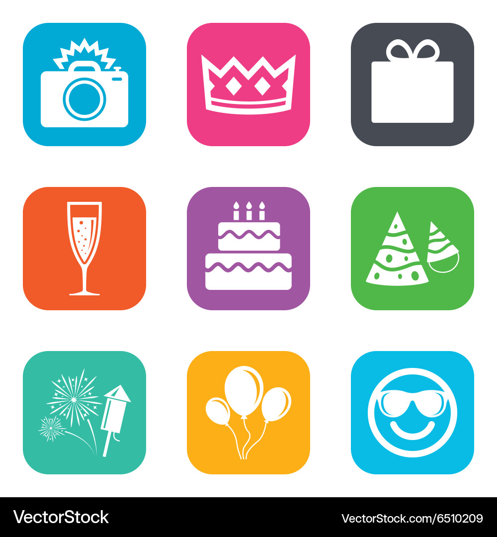 Party celebration birthday icons fireworks Vector Image