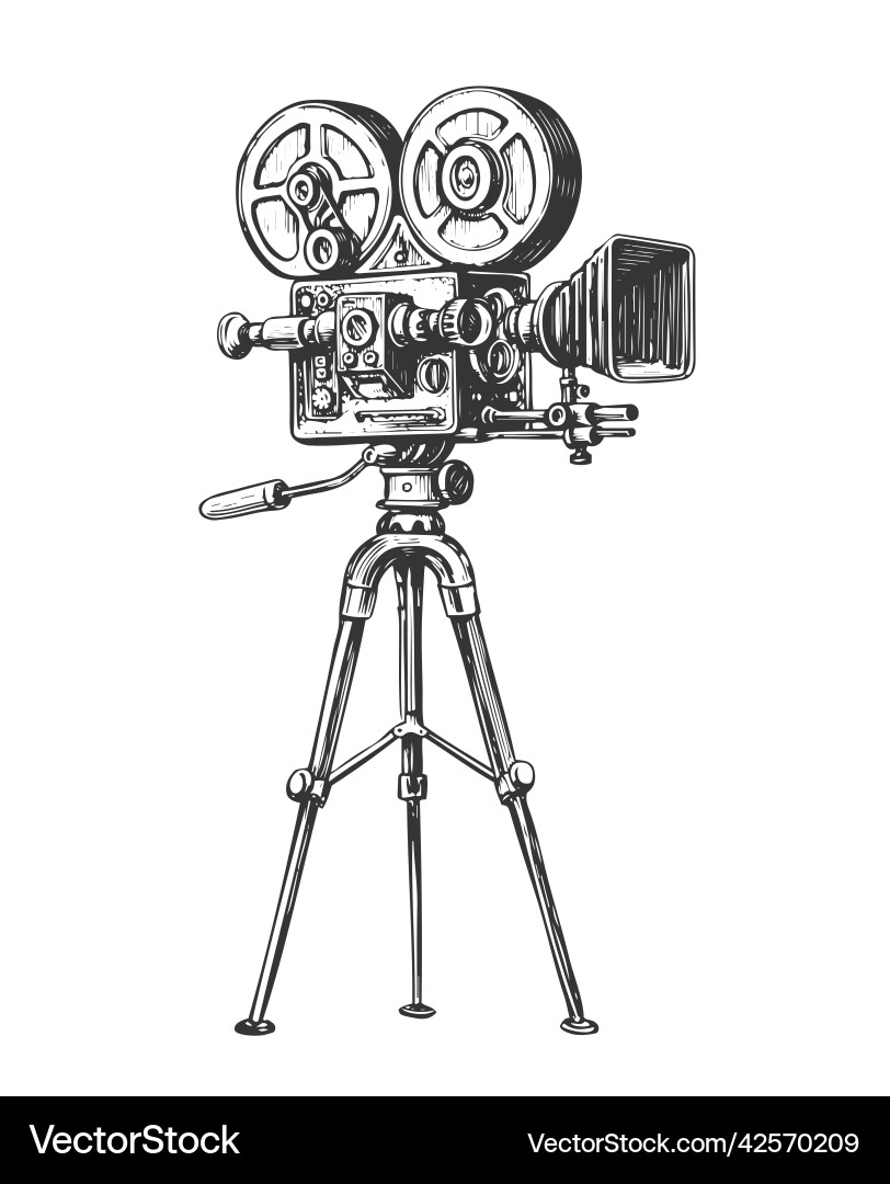 Retro film camera with on tripods hand drawn Vector Image