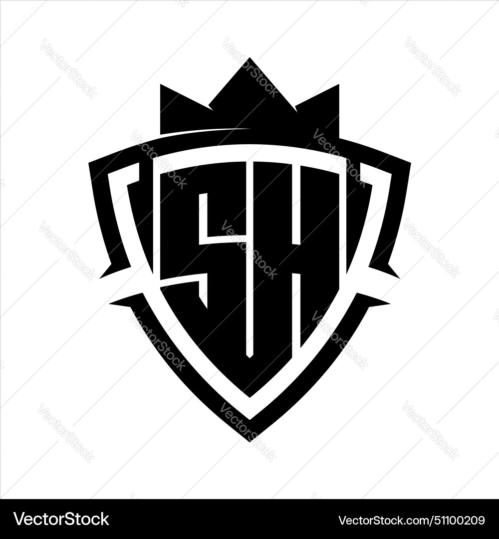 Sh letter bold monogram triangle curve shield Vector Image