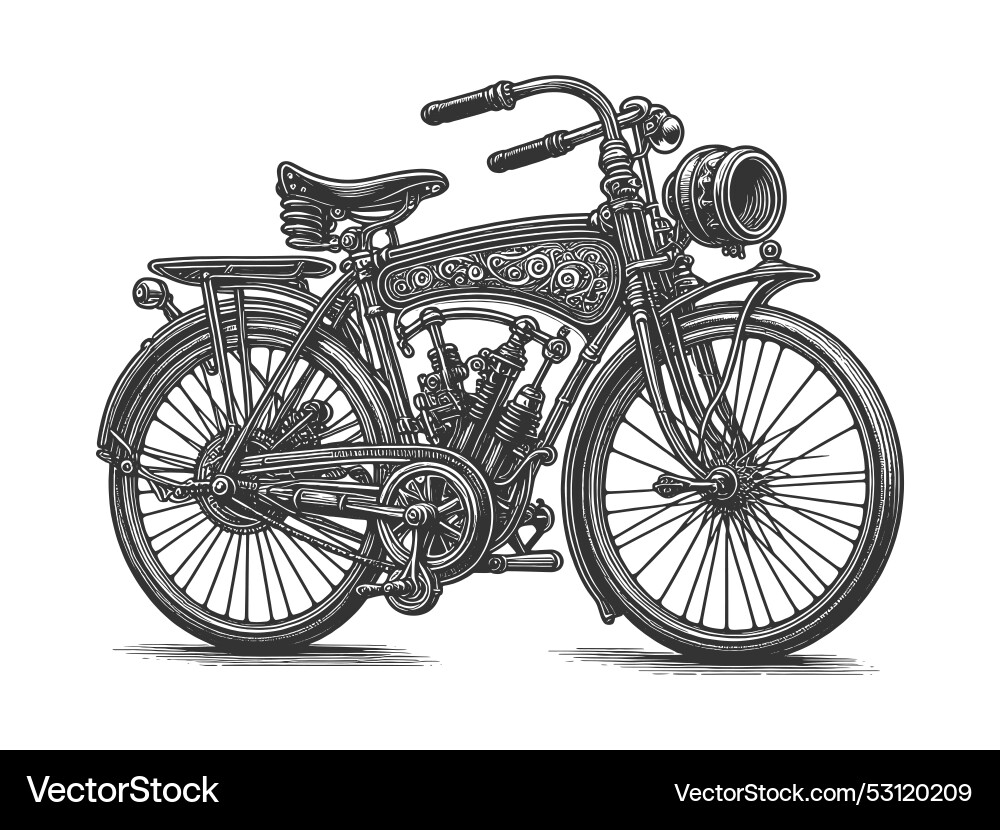 Steampunk motorcycle engraving Royalty Free Vector Image