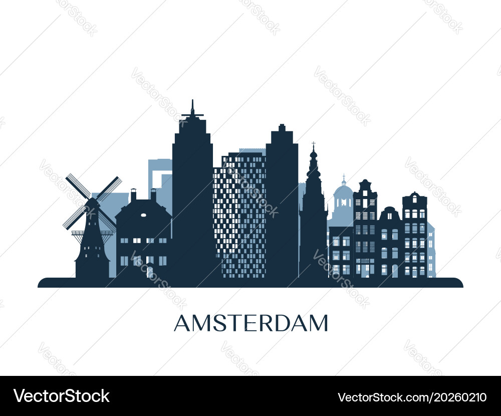 Amsterdam skyline monochrome silhouette Royalty Free Vector