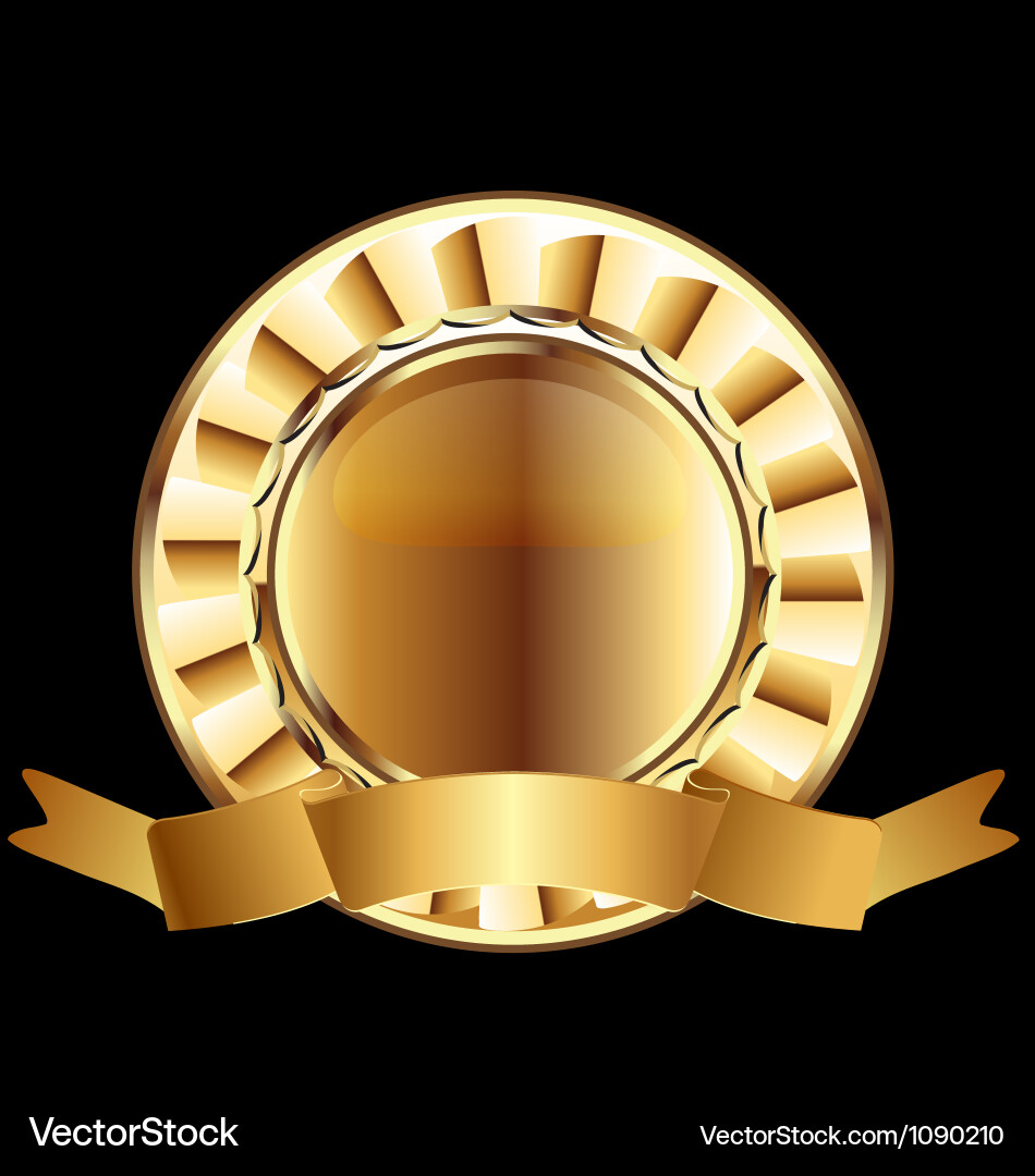 Gold seal ribbon emblem element Royalty Free Vector Image